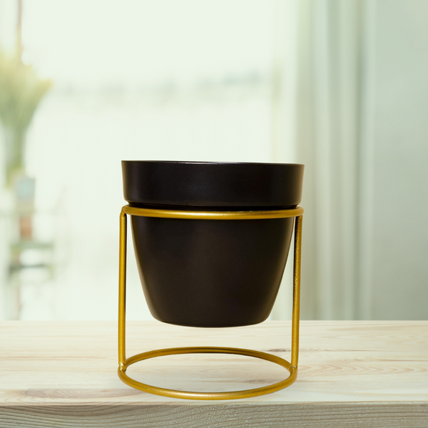 Gardengram Twilight Black Metal Pot With Stand - Stylish Planter
